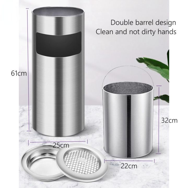 High Quality Stainless Ashtray Round Trash Bin with Bucket Inside Waste ...