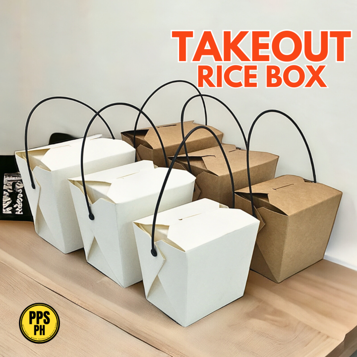 15pcs Kraft/White Rice in a Box with Handle Takeout Box Handle Noodles ...