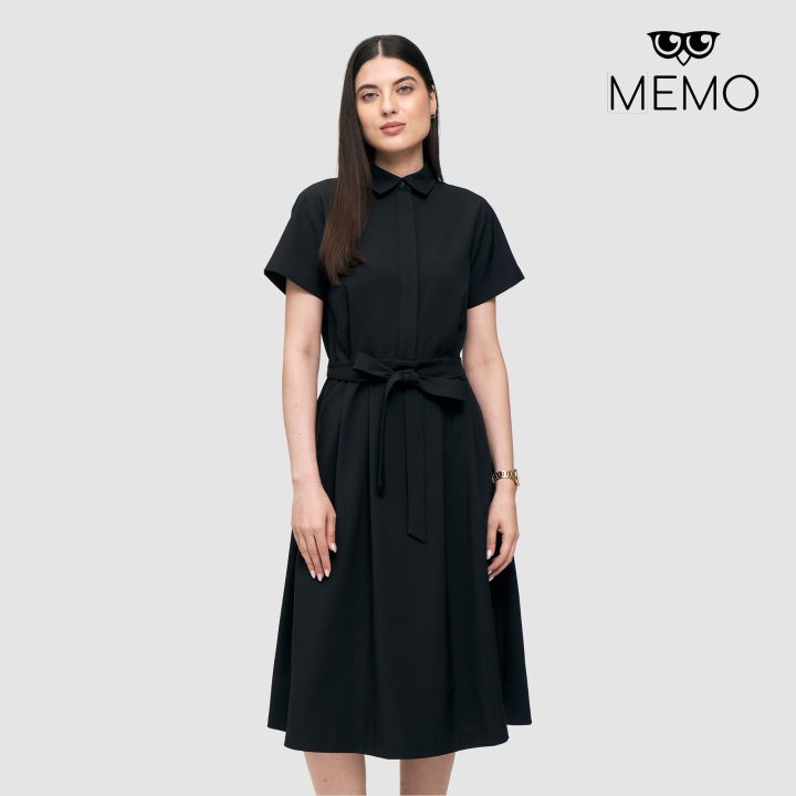 Memo A-Line Dress with Belt For Women (Black/Sand) | Lazada PH