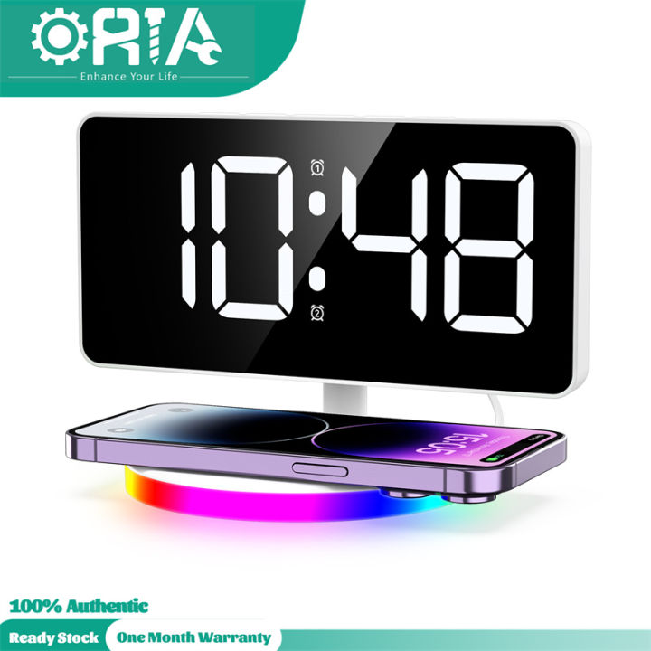 ORIA MIrror Alarm CLock Digital Clock with RGB Night Lights, Adjustabl ...