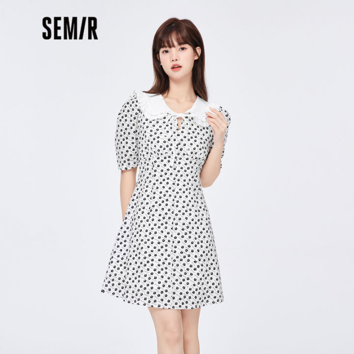 Semir ชุดเดรสคอตุ๊กตาสำหรับผู้หญิงเย็บน่ารักหวานและเย็น2022ฤดูร้อนใหม่เนื้อผ้าสีดำและสีขาวชุดเด ...