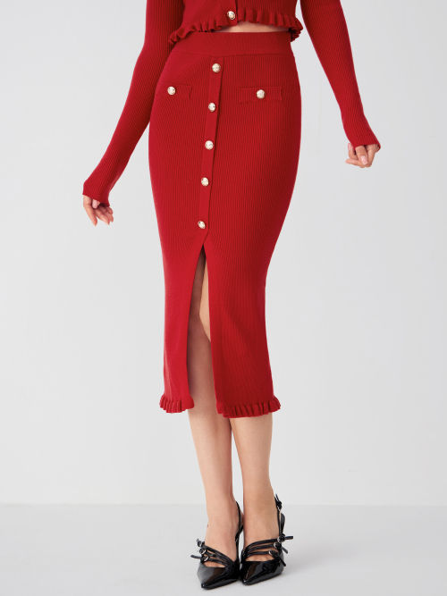 Cider Mid Waist Solid Split Knit Midi Skirt | Lazada PH