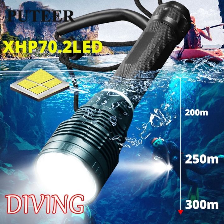 【Highly Recommend】PUTEER XHP70.2 LED Flashlight Underwater 100m Diving ...