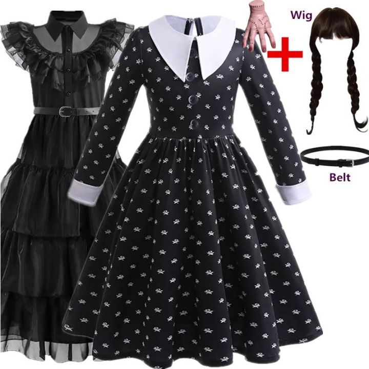 Wednesday Addams Cosplay For Girl Costume Movie Wednesday Mesh Dress ...