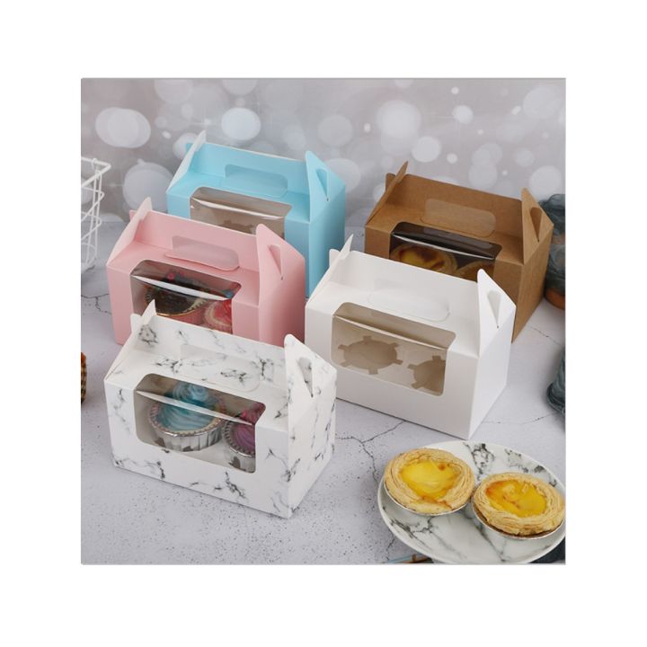 Cup cake pastry packaging box transparent window w/ handle and inner ...