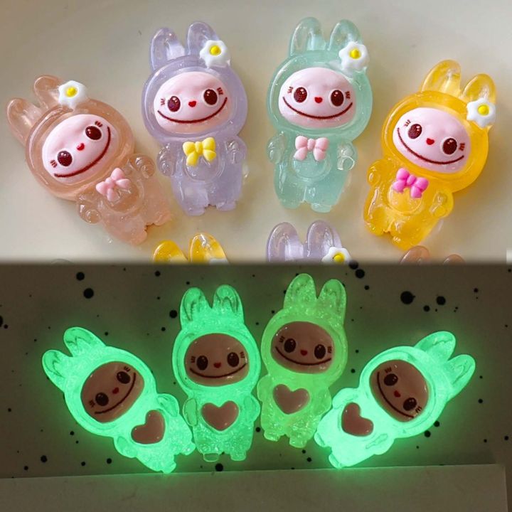 5Pcs Cartoon Luminous Cartoon Resin Labubu Toy DIY Resin Decoration ...