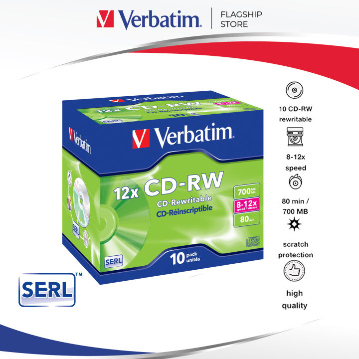 Verbatim CD-RW 700MB/ 8-12X/ 80min w/ Individual Jewel Case | 10 pcs ...