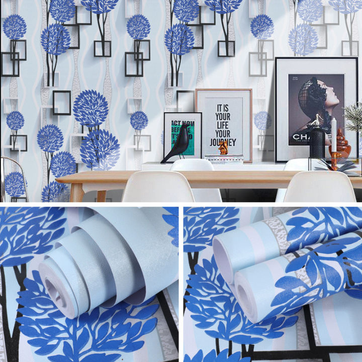 Wallpaper Sticker Dinding Motif Pohon Bunga Biru Kotak 3D | Lazada ...