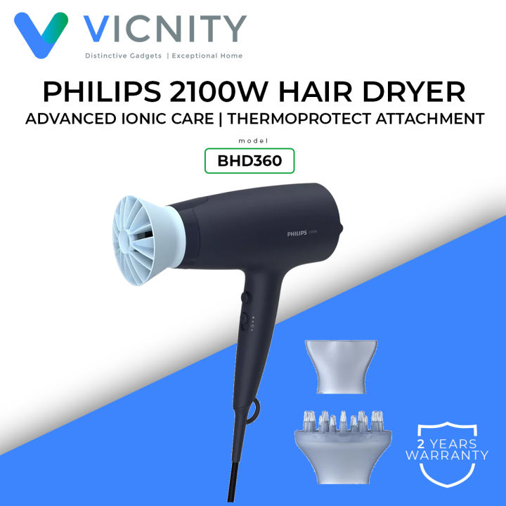Philips Hair Dryer 2100W BHD360 6 Heat & Speed Settings Wt Diffuser ...