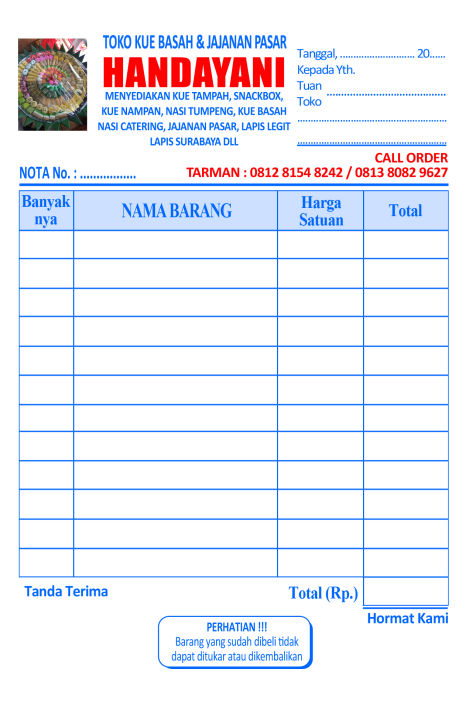 NOTA CUSTOM 1 RANGKAP / NOTA OLSHOP NAMA SENDIRI 1 PLY (MIN 4 BUKU ...