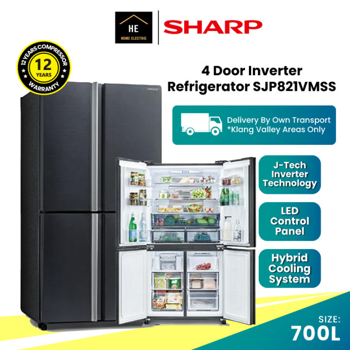 SHARP 700L 4 Door French Door Inverter Refrigerator SJP821VMSS Peti Ais ...