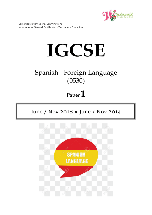 IGCSE Spanish - Foreign Language 0530 | Paper 1 | Question Paper | Lazada