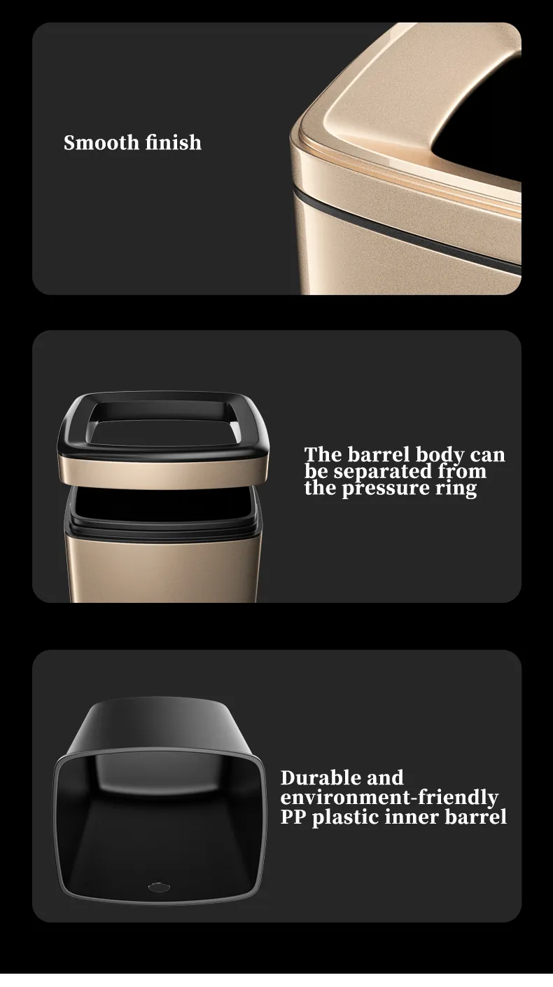 Leasylife 8L Light Stainless Steel SquareTrash Can, Open Top Champagne ...