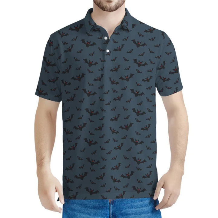 Halloween vampire bat pattern polo shirt for men summer 3D printed red ...