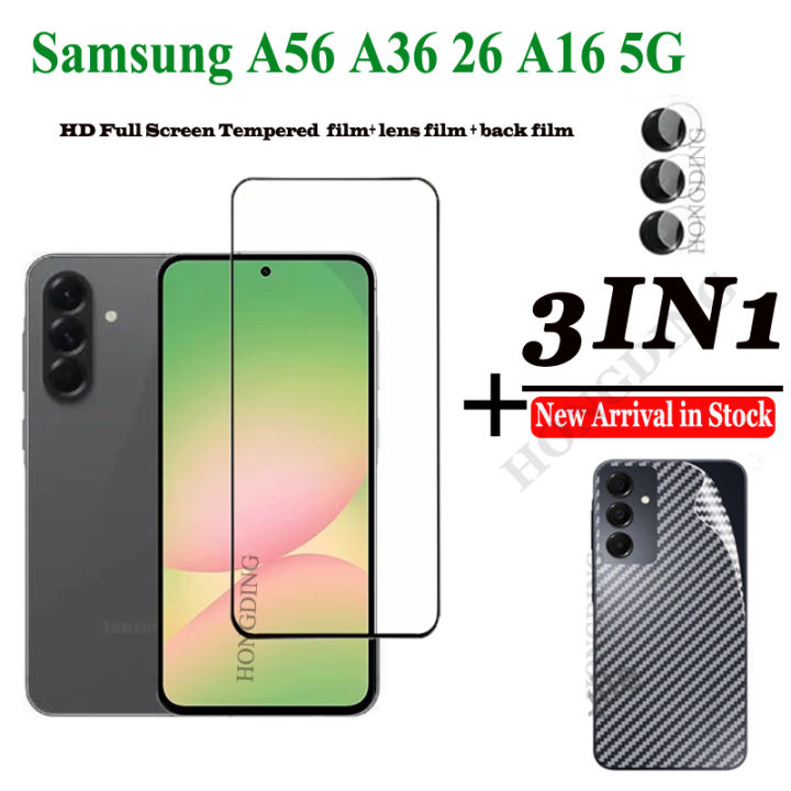 Samsung Galaxy A56 A36 A26 A16 A06 5G 5G& 4G (3IN1) Screen Protector Tempered Glass Full Screen ...