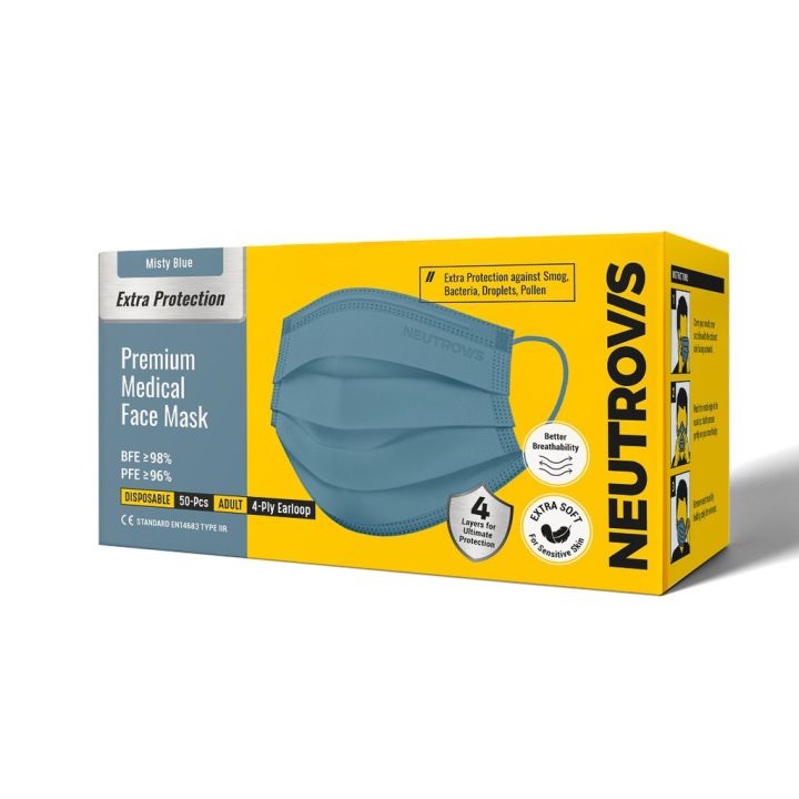 Neutrovis Medical Face Mask 4ply - Misty Blue (Extra Protection Premium ...