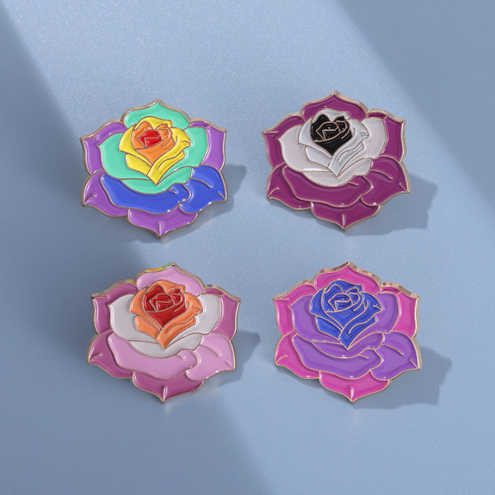 Multicolor Rose Enamel Pins Cute Rose Brooch Badges Lapel Pin Cartoon ...