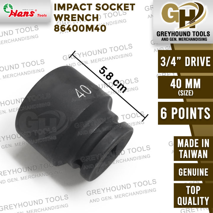 Hans 3/4'' Drive Impact Socket Wrench 6 Points 40mm | Chromium ...