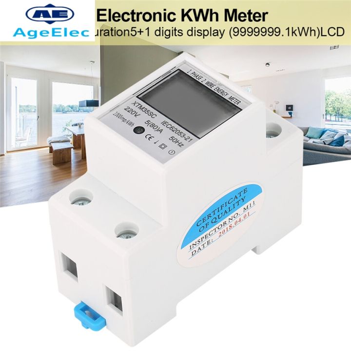 Age Elec 220V 5(80)A Digital LCD Energy Meter 1-Phase 2 Wire 2P DIN ...