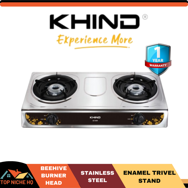 KHIND Gas Cooker GC1009 5.2kW Stainless Steel Double Burner Gas Stove ...