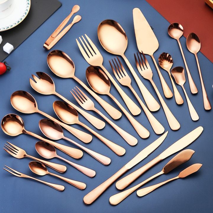 24pcs Stainless Steel Cutlery Smooth Surface Knife Fork Spoon European ...