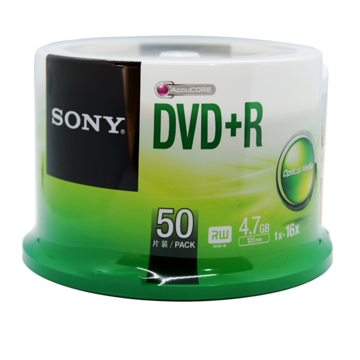 Sony DVD+R 16X 4.7GB Recordable Blank Media Disc Wrap with Full Logo Surface-50 pcs per tube ...