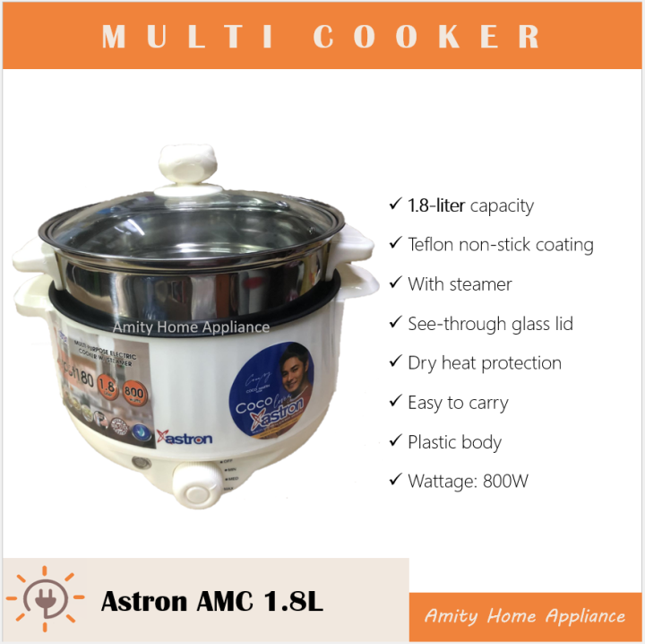 Astron Multi Cooker with Steamer 1.8L for Boil, Fry, Steam, Hotpot ...
