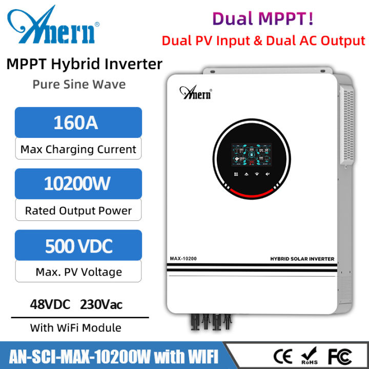 Anern 10.2KW solar inverter 48V 160A Hybrid off-grid inverter Pure sine ...