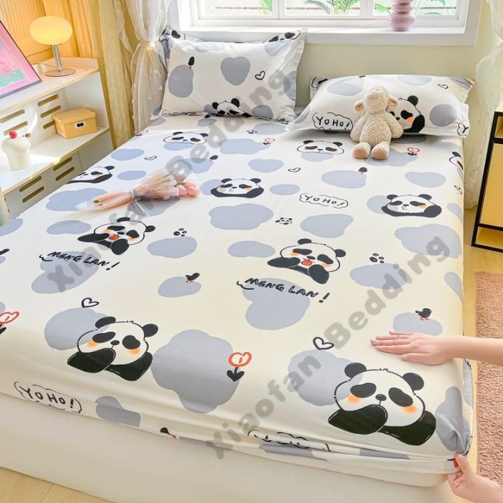 100% cotton mattress protector Cartoon panda pattern fitted sheets ...