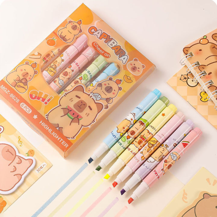 6Pcs KAPIBARA Highlighters Kawaii Capybara Aesthetic Pastel Marker ...