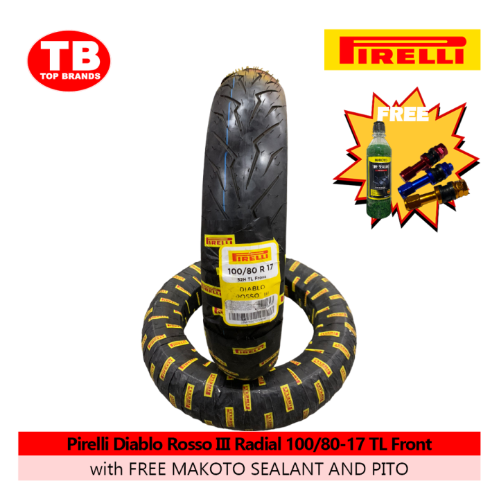 Pirelli Diablo Rosso III Radial 100/80-17 TLF with FREE SEALANT and ...