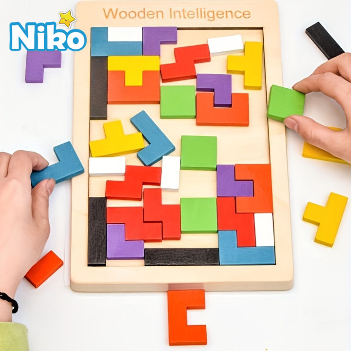 Niko Colorful wooden puzzle Building Blocks Educational Toys Montessori ...