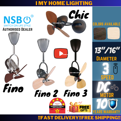 NSB FINO 3 Chic Small Mini Corner Ceiling Fan Remote Swing Oscillation ...