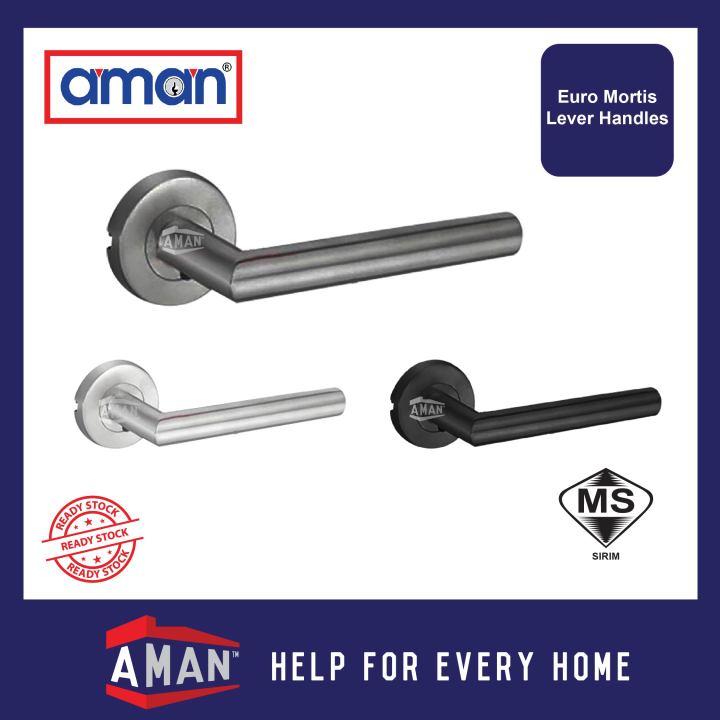 AMAN SUS 304 Stainless Steel Lever Euro Mortise Lockset Door Lock Lever ...