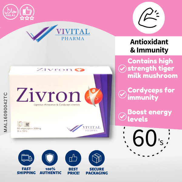 Zivron Capsules with Tiger Milk Mushroom 300mg Cordyceps 150mg [60 ...