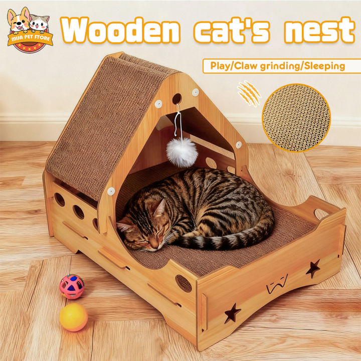 Large Cat Scratch Board House Wear-resistant Wooden Multifunctional Cat ...