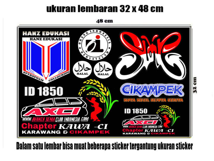 Cetak Stiker uk lembaran A3 32 x 48 cm desain custom atau pakai gambar ...