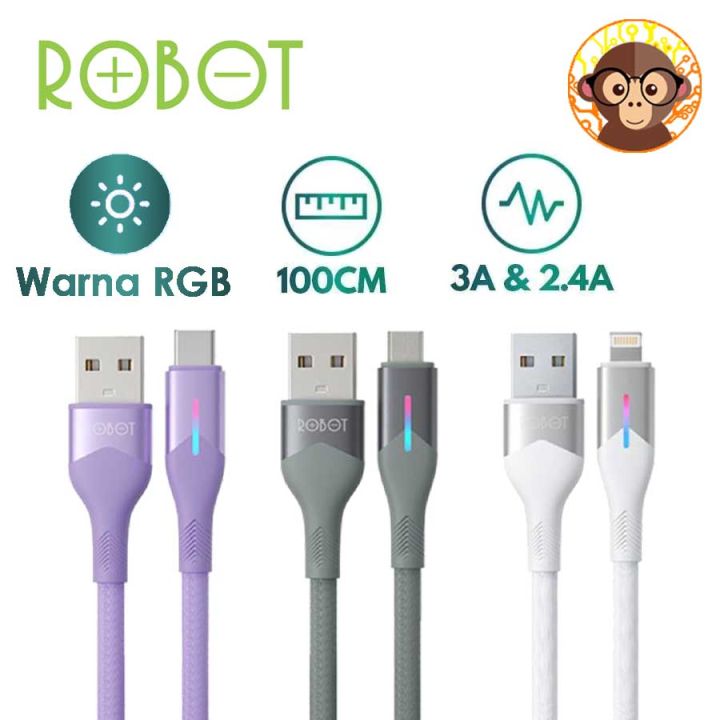 Kabel Data Robot Micro USB 2.4A / Lightning 2.4A / Type C 3A RFM100 ...