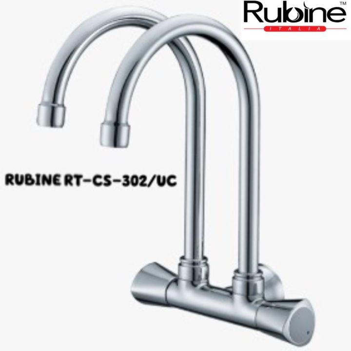 Rubine RT-CS-302/UC Brass Kitchen Sink Bar Faucets Double Pillar Spout ...
