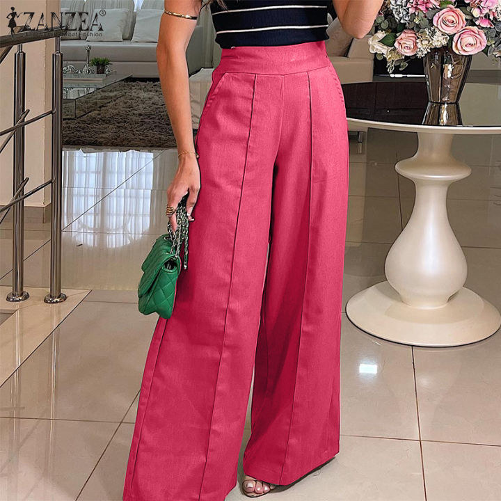 Zanzea Womens Pant New Fashion Wide Leg Trousers Office Ladies Elastic