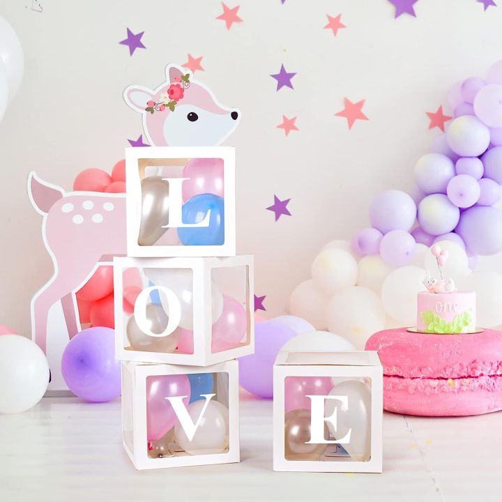 Happy Time White Balloon Box Stand Lettering Name Backdrop Big Size Box ...