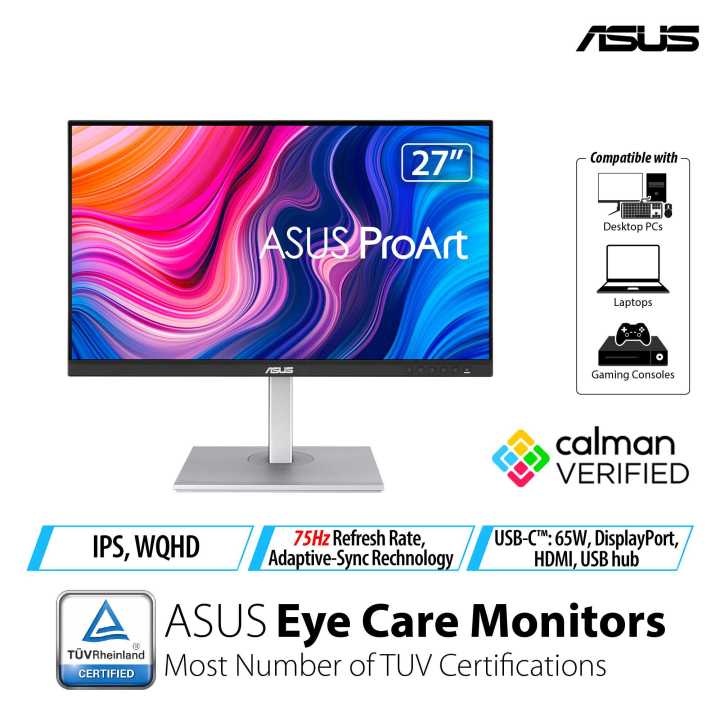 ASUS ProArt Display PA278CV Professional Monitor – 27-inch, IPS, WQHD ...