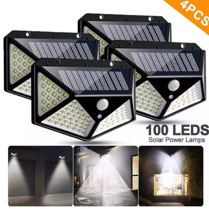 ไฟติดผนังโซล่าเซลล์พลังงานแสงอาทิตย์ เซ็นเซอร์ Solar light 100 LED 3 โหมด ไฟออก 4 ทาง สว่างมาก ...