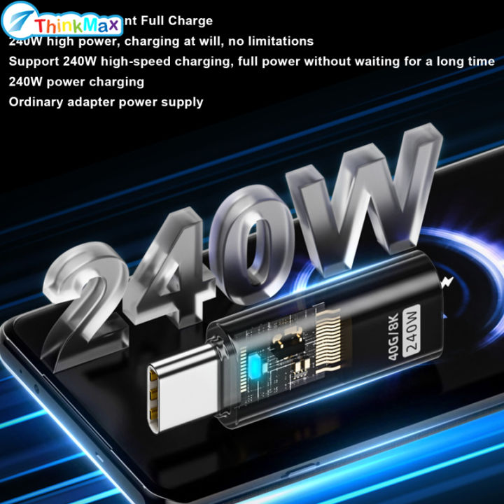 USB C Adapter Transparent 240W Power Charger 40Gbps Fast Data Transfer ...