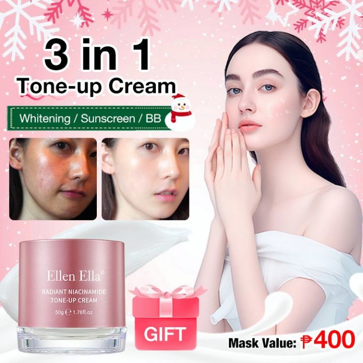 【Gift】Ellen Ella 3 in 1 Tone Up Cream Niacinamide Whitening Brighten Cream BB Concealing ...