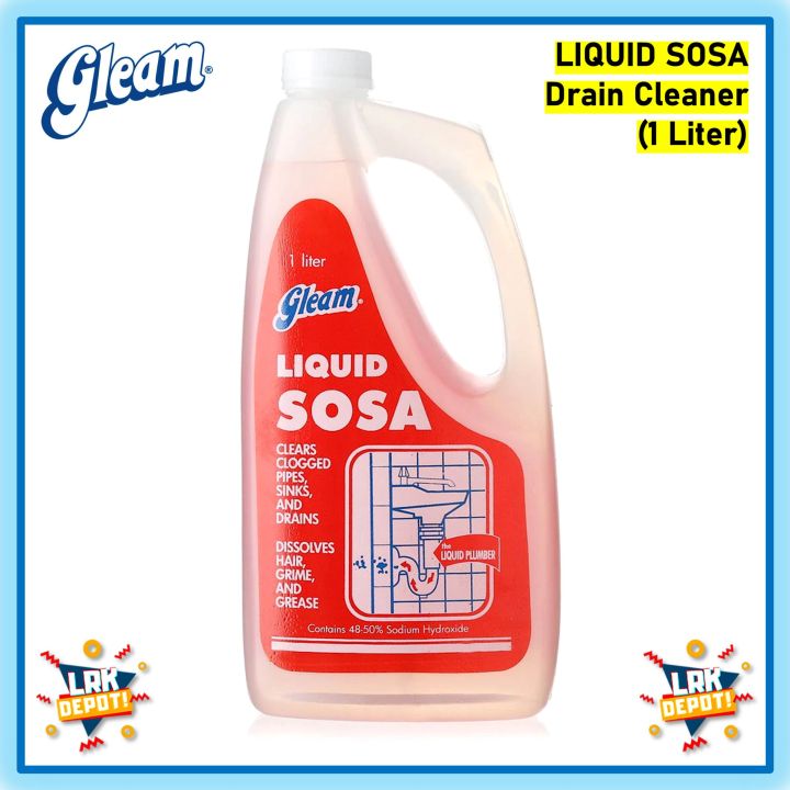 Gleam Liquid Sosa Drain Cleaner 1L (1 Liter) - for Sinks Pipes Toilet ...