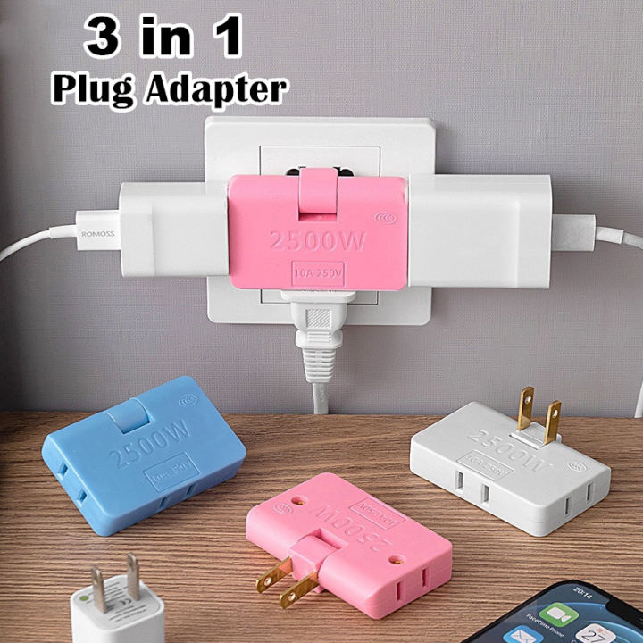 2500W Foldable 3 in 1 Extension Plug Adapter Rotatable Socket Converter ...