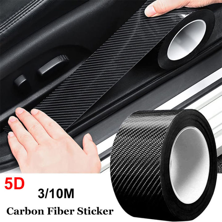 3M/10M 5D Carbon Fiber Sticker Car Door Sill Bumper Anti-Collision Carbon Fiber Wrap Protective ...