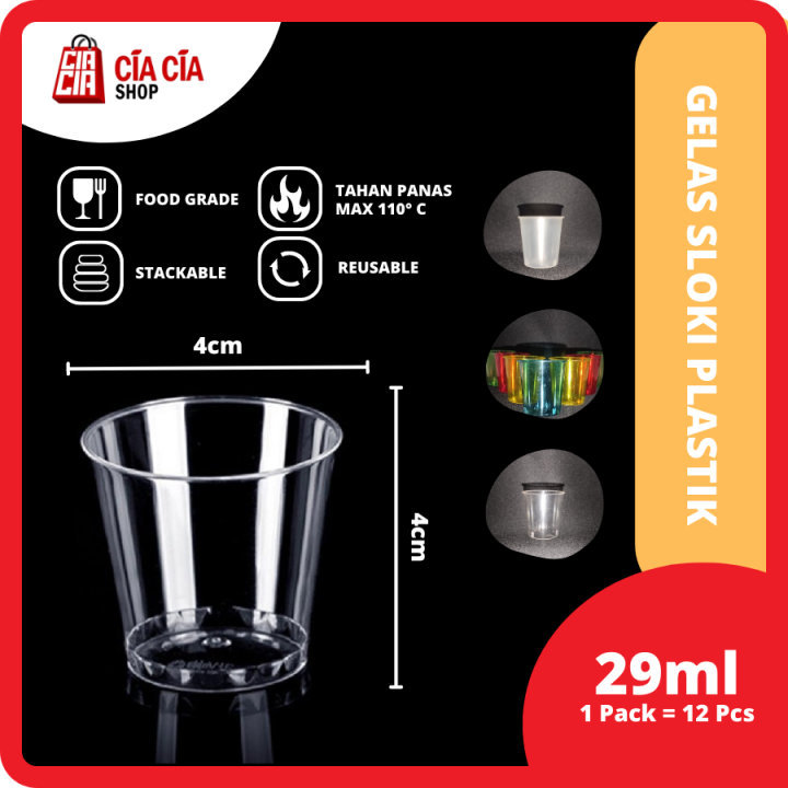 Gelas Sloki Plastik Shot Glass Bening Warna Warni Gelas Seloki 12 Pcs ...