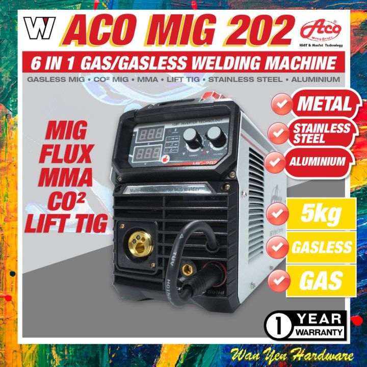 ACO MIG 202 6 IN 1 GAS / GASLESS MIG WELDING MACHINE | LIFT TIG | MMA ...